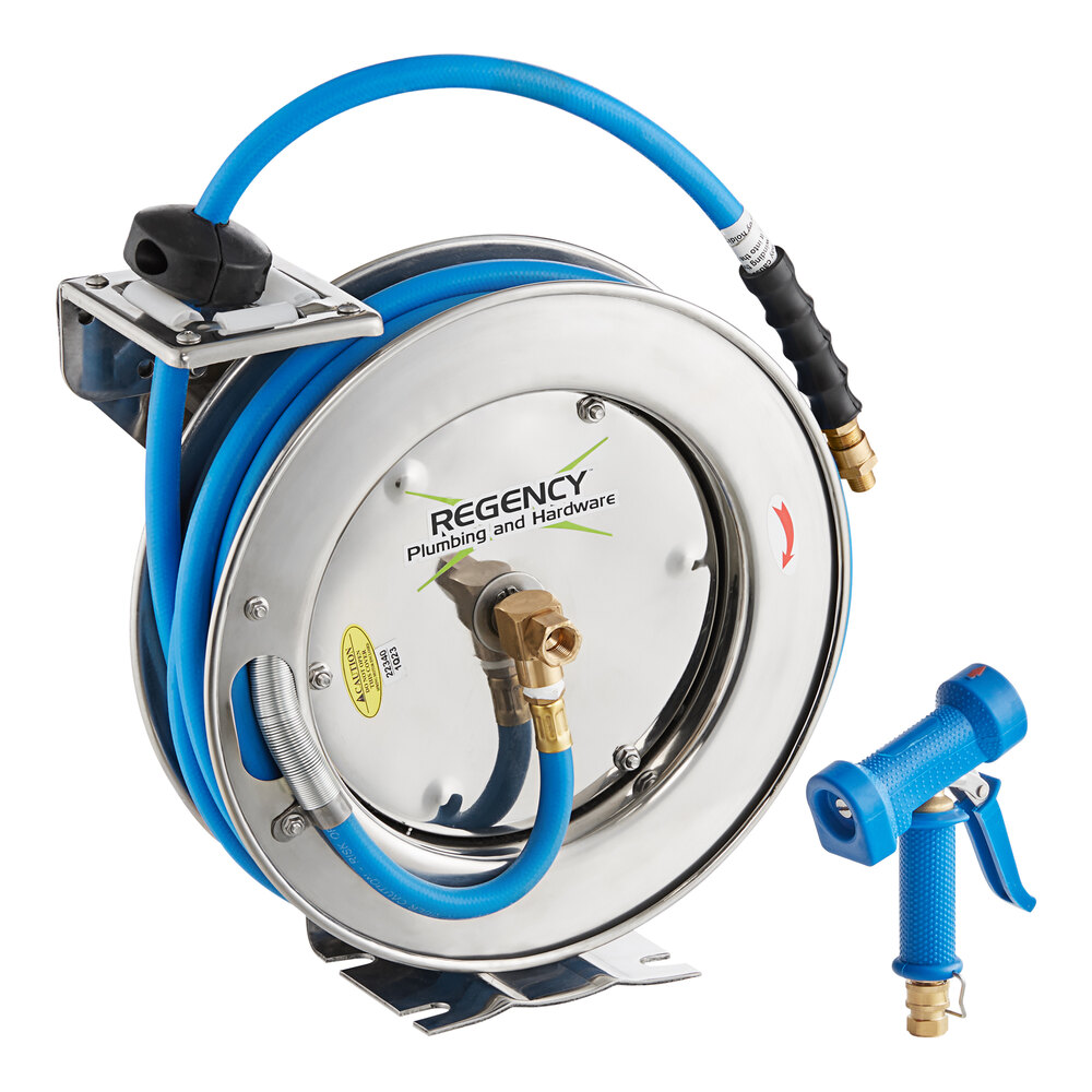 Regency Open Stainless Steel Hose Reel with 35' x 3/8" Hose and Heavy ...