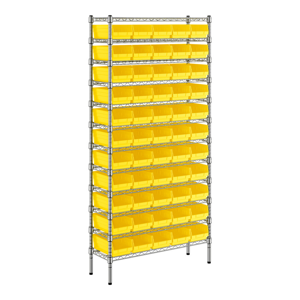 Regency 12" x 36" x 74" Wire Shelving Unit with 55 Yellow Bins