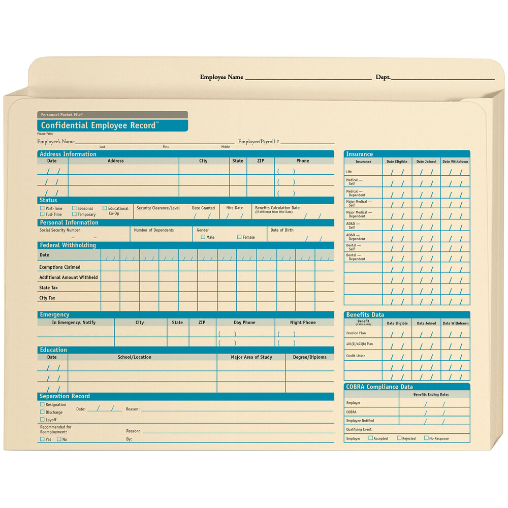 ComplyRight Expanded Confidential Personnel Pocket File Folder - 25/Pack
