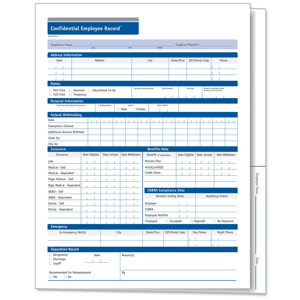 ComplyRight 9 1/2" x 11 1/2" Confidential Expanded Employee Record ...