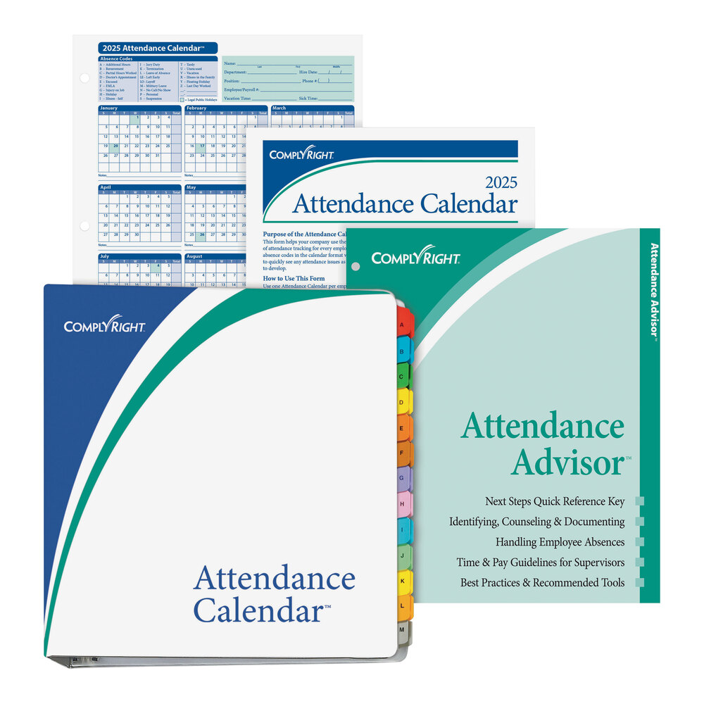 ComplyRight 2026 White Attendance Tracking Calendar Kit - 50/Pack