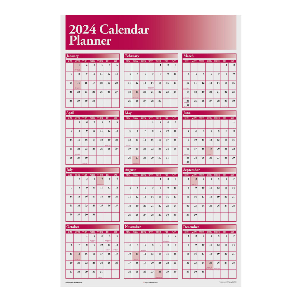 ComplyRight 36" x 24" Burgundy 2024 Full Calendar Planner