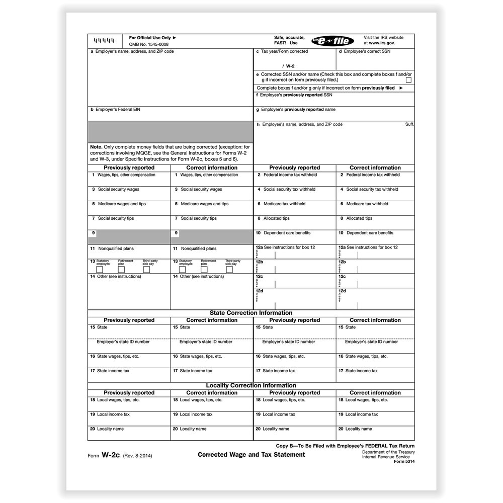 ComplyRight Employee Copy B 1-Part W-2C Tax Form 531450 - 50/Pack