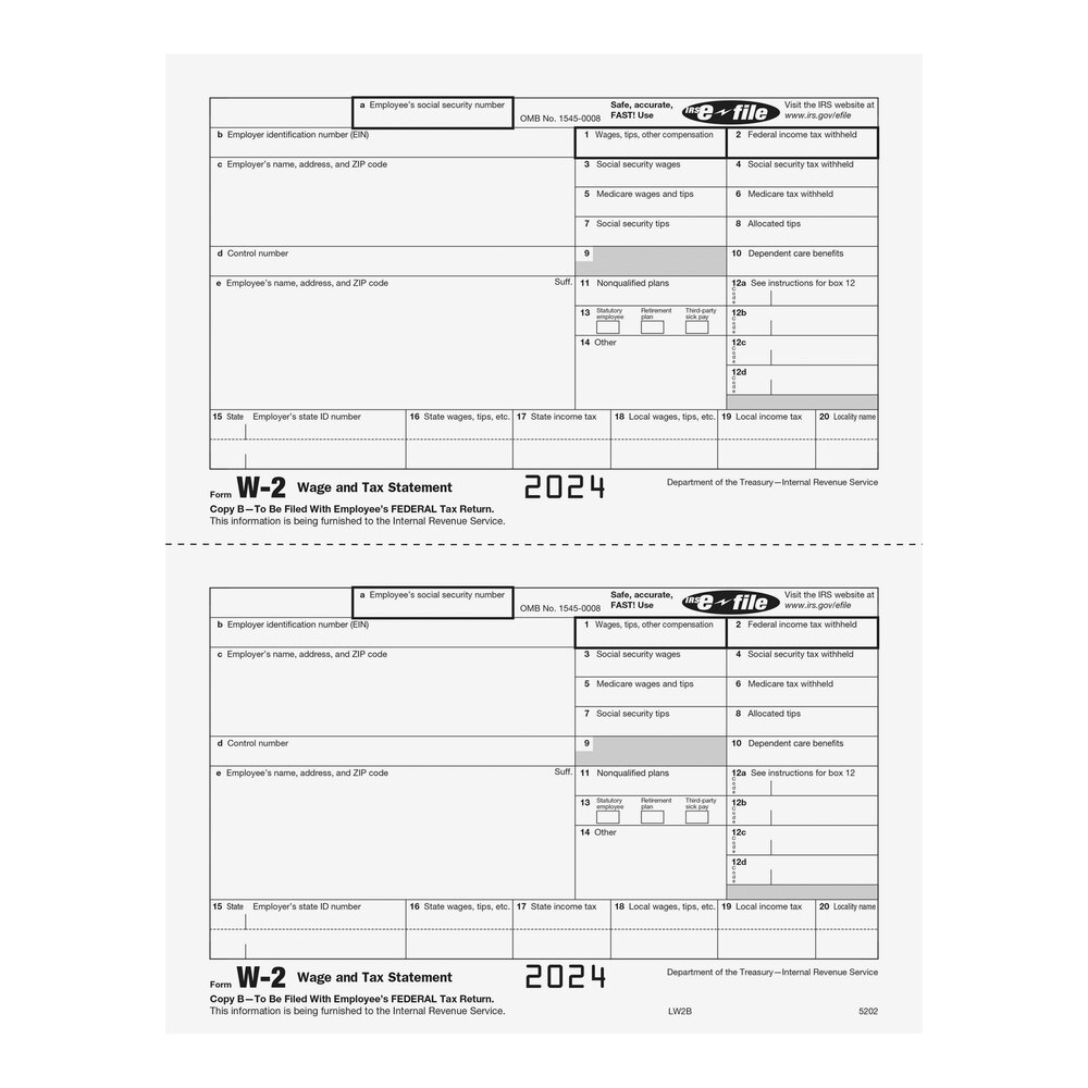 ComplyRight 2-Up Employee Copy B of W-2 Tax Forms 520250 - 50/Pack