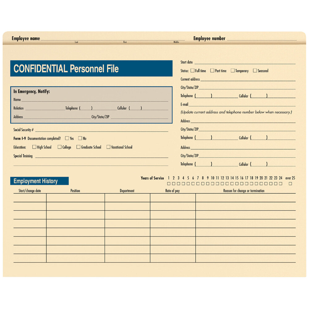 ComplyRight Standard Confidential Personnel File - 25/Pack