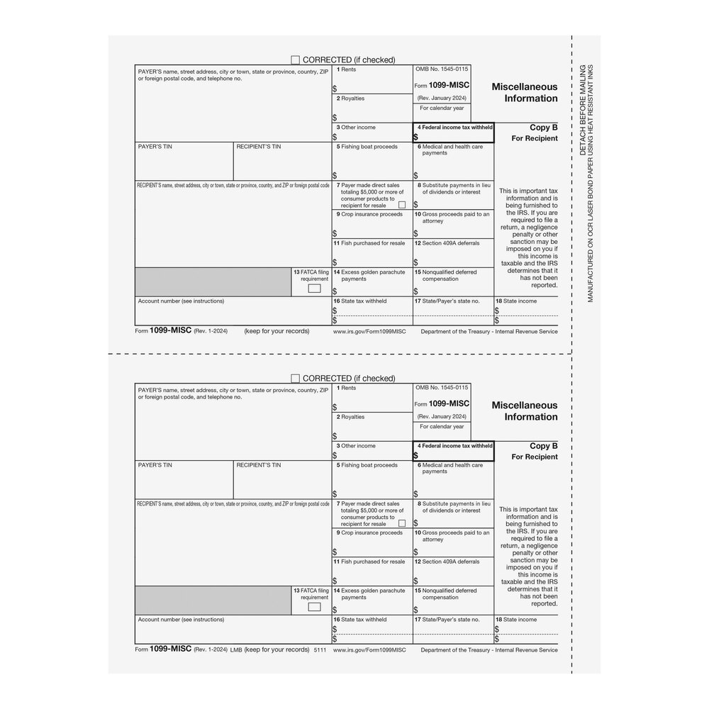 ComplyRight 1099 2-Up Recipient Copy of Miscellaneous Income Tax Forms ...