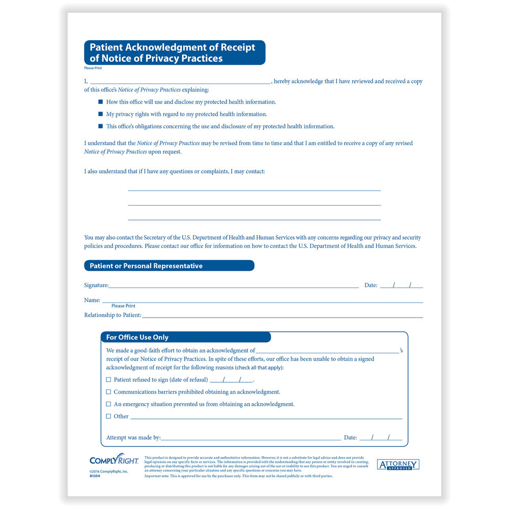 ComplyRight HIPAA Patient Acknowledgment of Receipt of Privacy ...