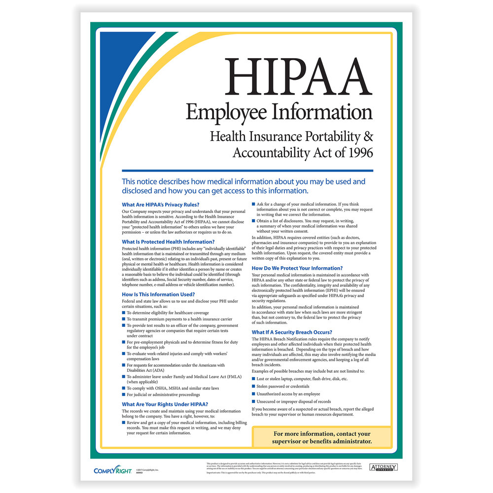 ComplyRight HIPAA Employee Information Poster