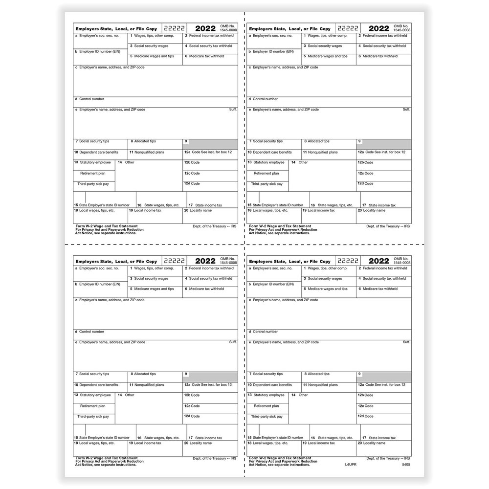 ComplyRight 4-Up Box Format Employer Copies 1 / D of W-2 Tax Forms ...