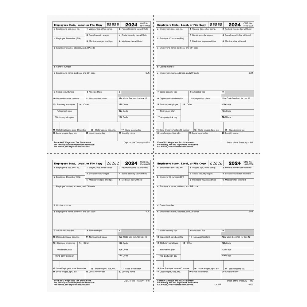 ComplyRight 4-Up Box Format Employer Copies 1 / D of W-2 Tax Forms ...