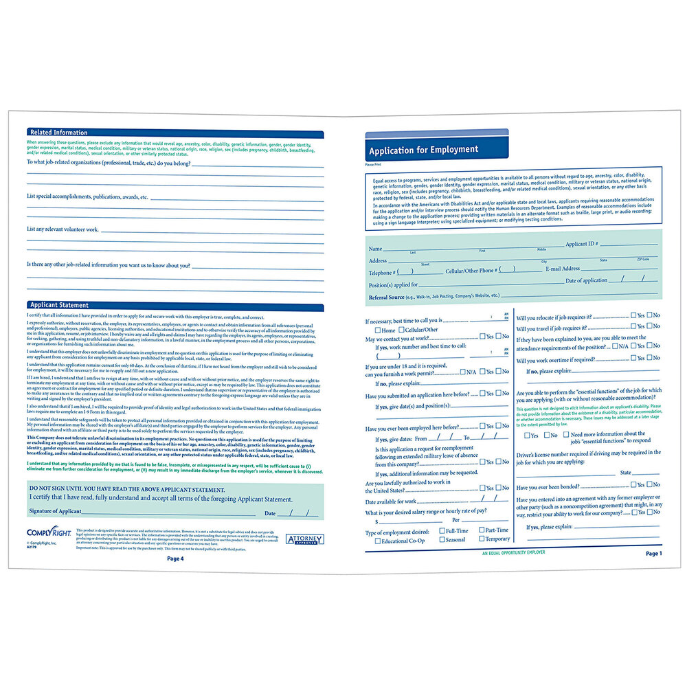 ComplyRight A2179FL State-Compliant Job Application - Florida - 50/Pack
