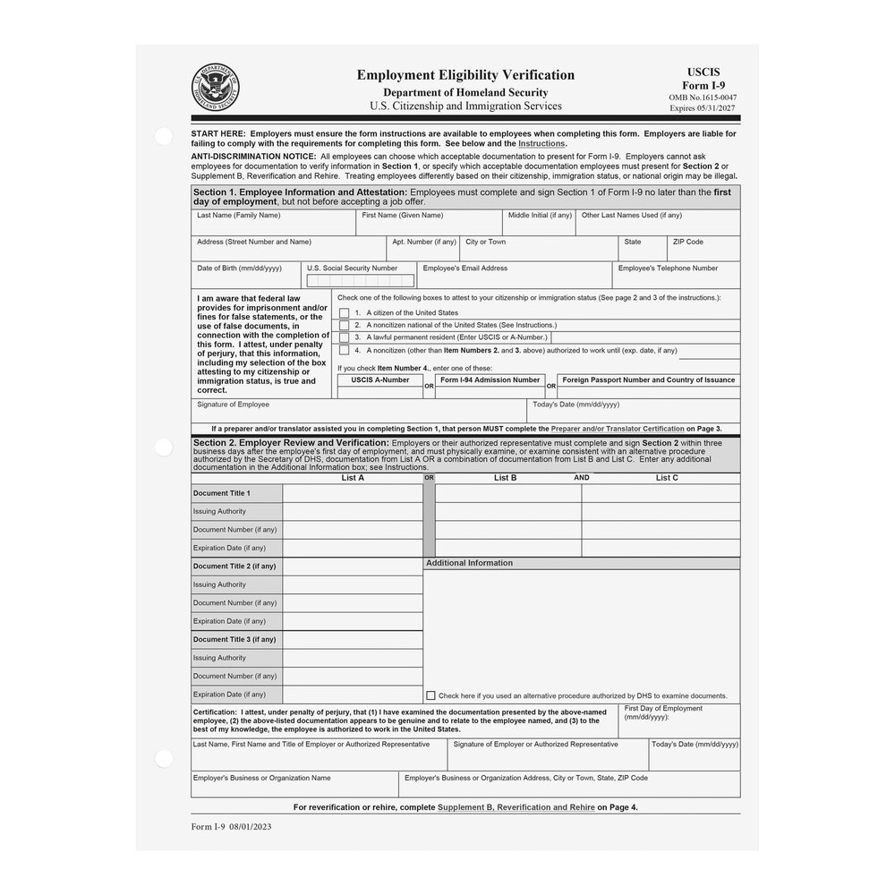 ComplyRight I-9 Employment Eligibility Verification Form - 50/Pack
