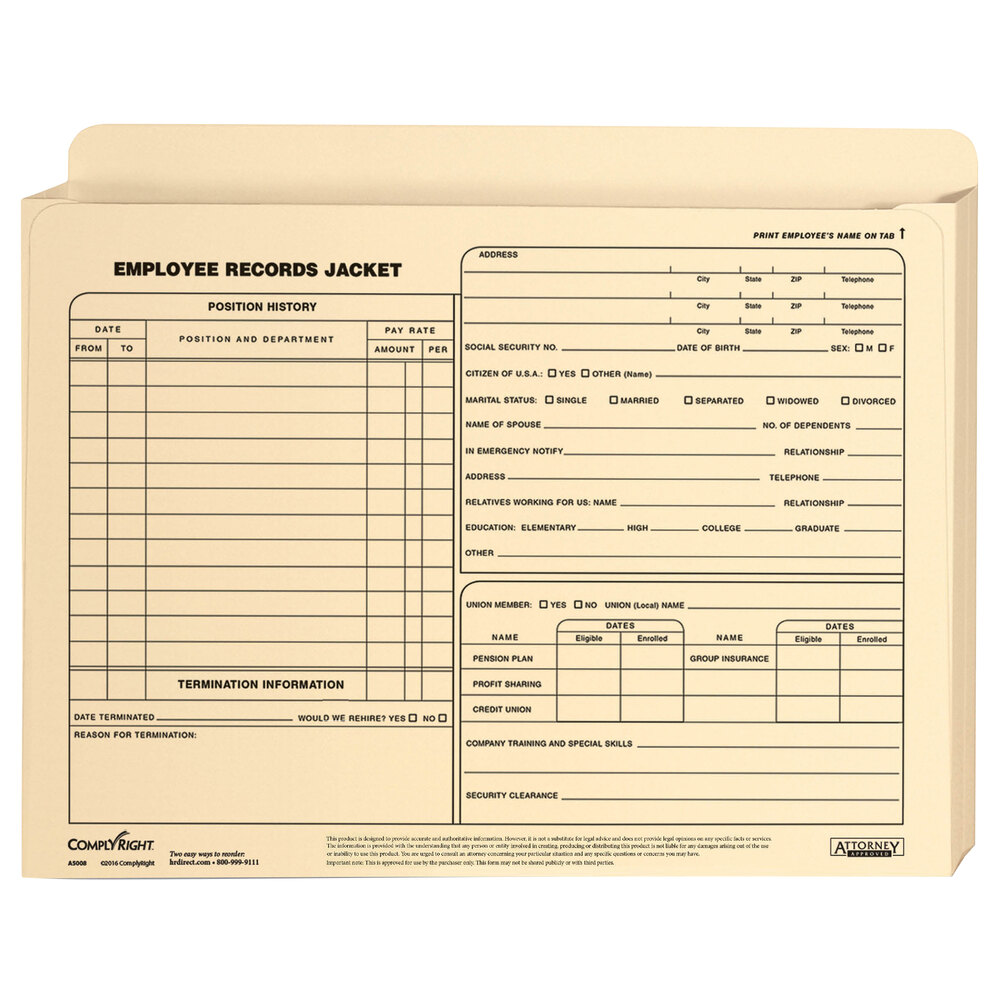 ComplyRight Employee Records Expandable Standard Letter Size Jacket ...