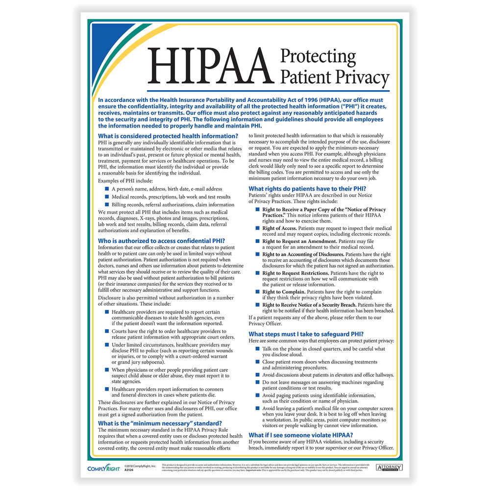 ComplyRight HIPAA Protecting Patient Privacy Poster