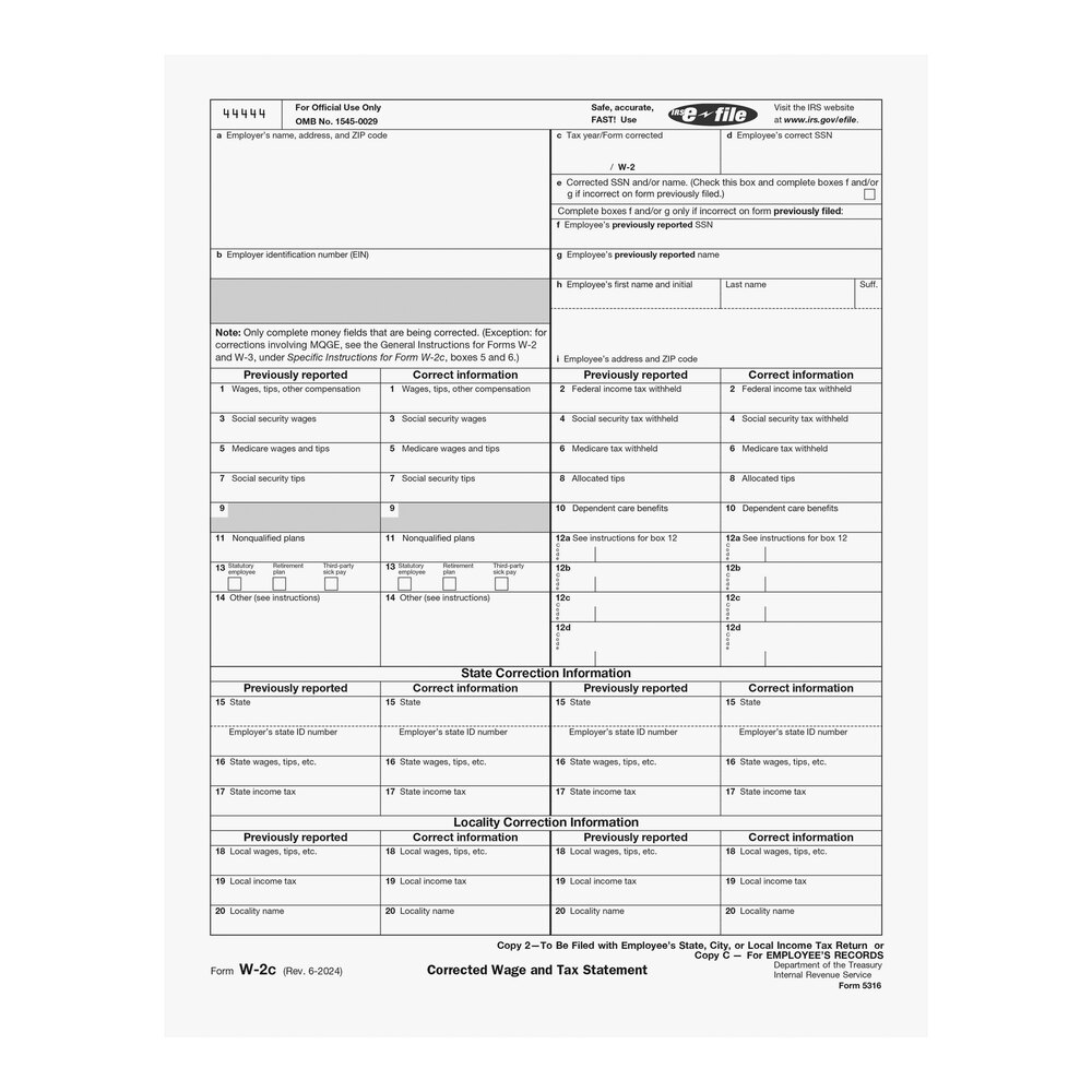 ComplyRight Copy 2 / C 1-Part W-2C Tax Form 531650 - 50/Pack