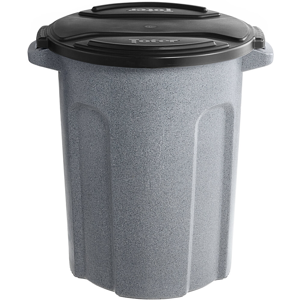 Toter 32 Gallon Dark Gray Granite Rotational Molded Round Trash Can ...