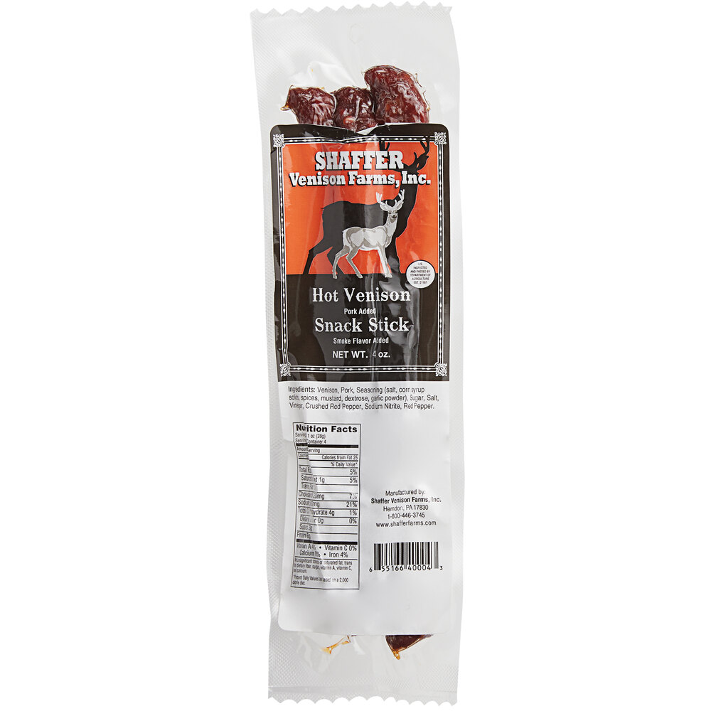 Shaffer Venison Farms 4 oz. Hot Venison Snack Stick - 24/Case