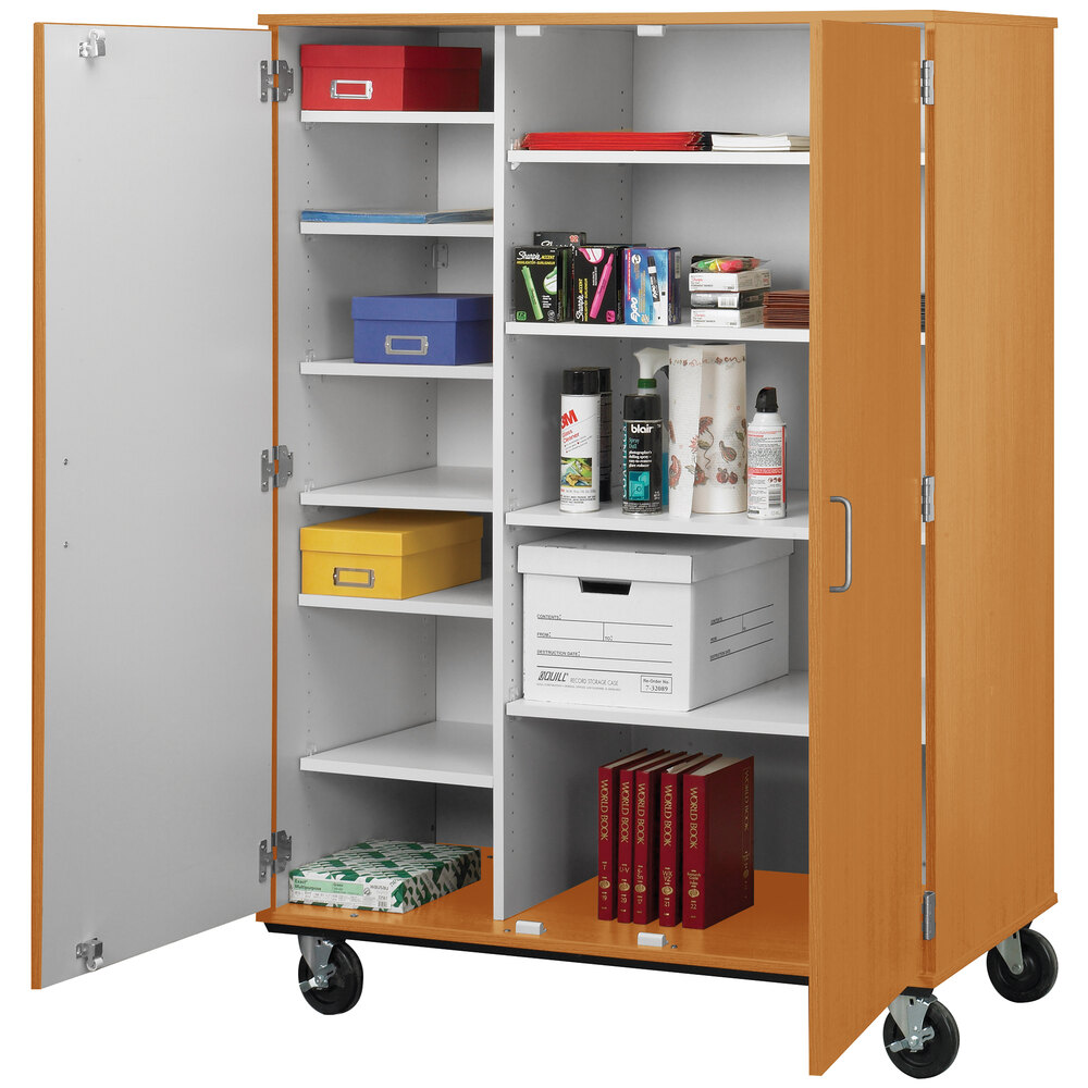 I.D. Systems 67" Tall Maple Closed Shelf Storage Cart with Lock 80185F67073