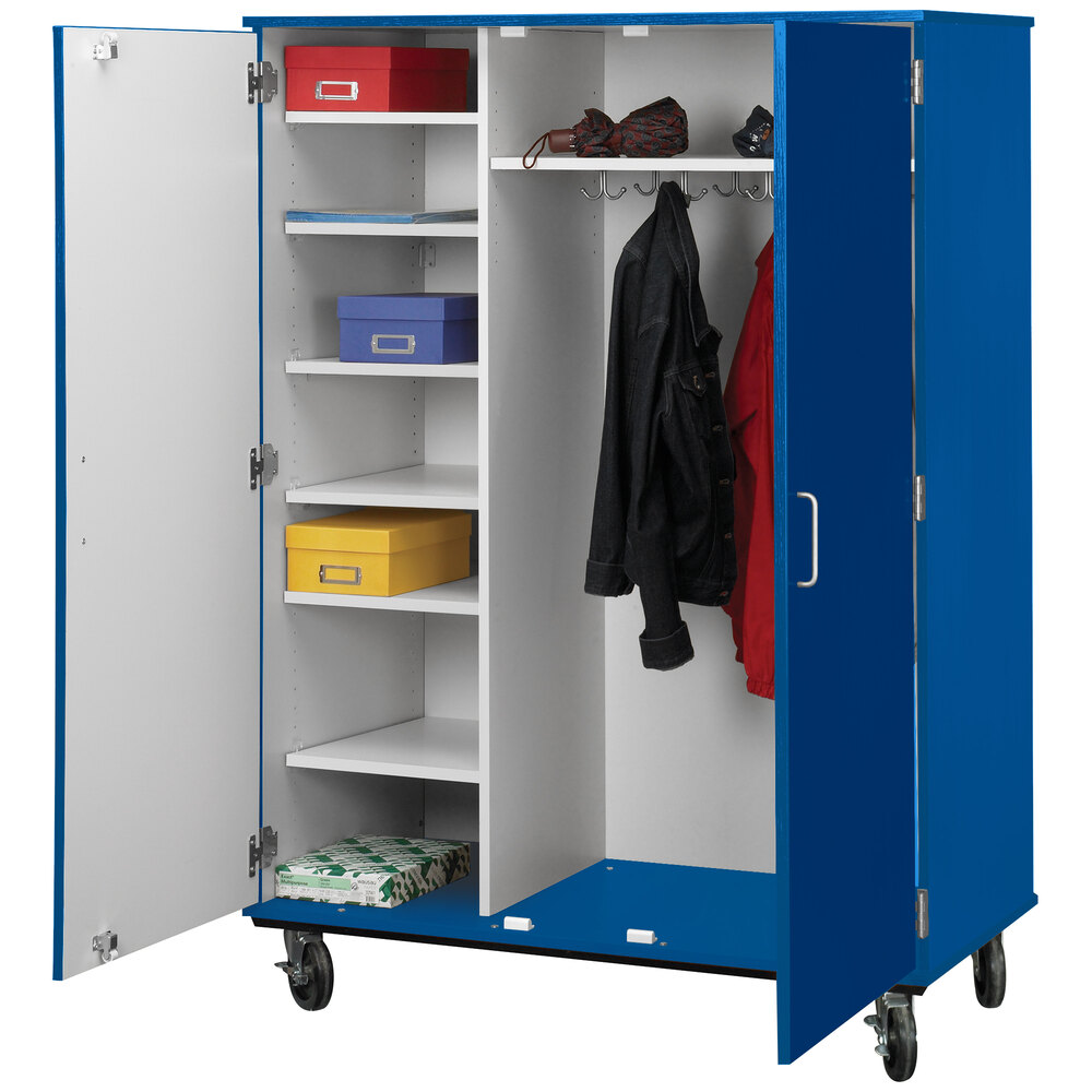I.D. Systems 67" Tall Royal Blue Closed Shelf / Coat Storage Cart with ...