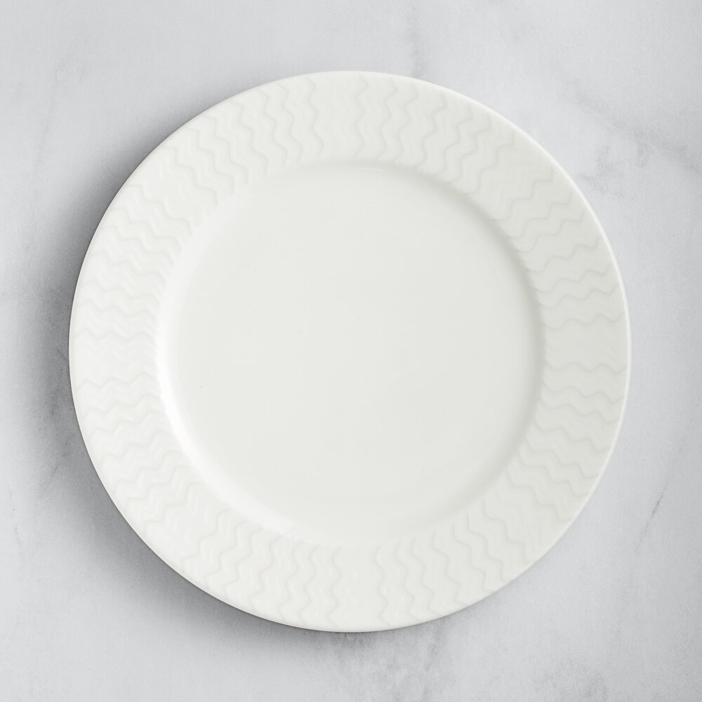 RAK Porcelain Leon 9 7/16" Ivory Embossed Wide Rim Porcelain Flat Plate ...