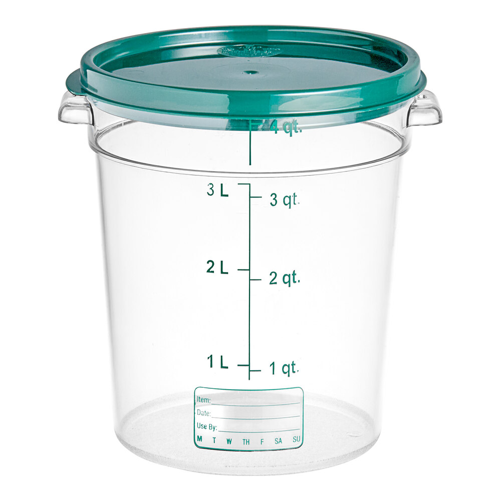 Vigor 4 Qt. Clear Round Polycarbonate Food Storage Container and Green ...