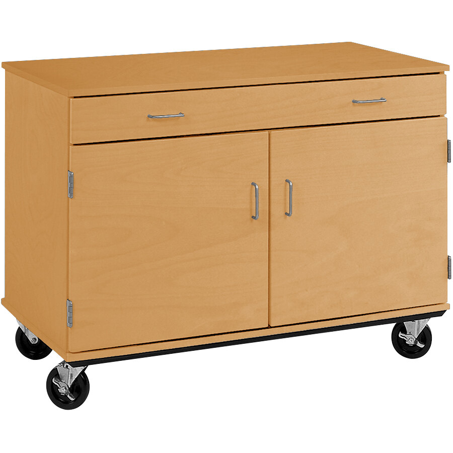 I.D. Systems 36" Tall Maple Two Door Mobile Storage Cabinet with Drawer ...