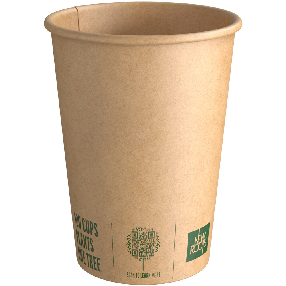 New Roots 12 oz. Smooth Single Wall Kraft Compostable Paper Hot Cup ...