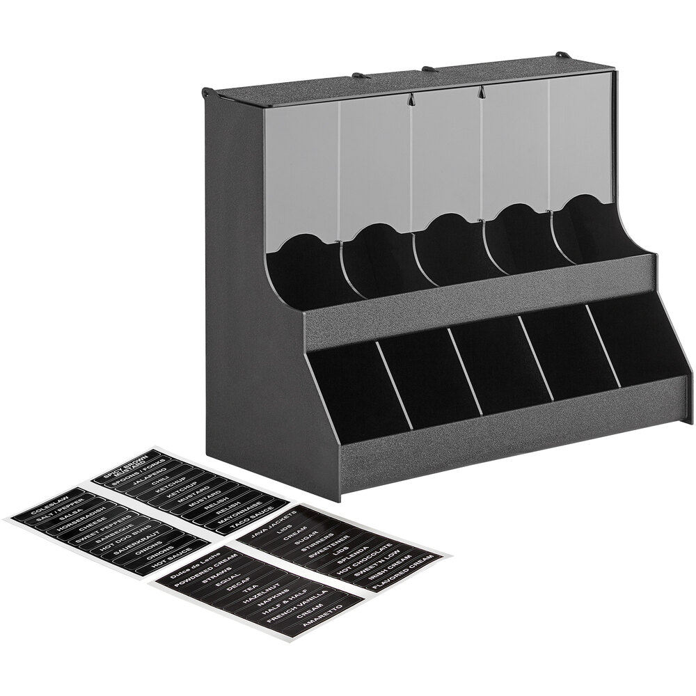 ServSense Black 10-Section Countertop Gravity-Fed Condiment Organizer ...