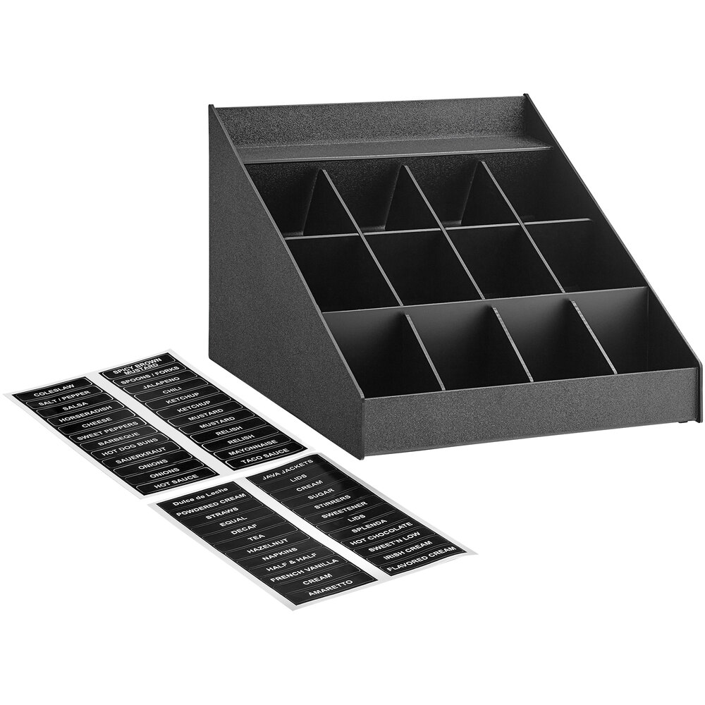 ServSense Black 12-Section Countertop Condiment Organizer - 16" x 18" x ...