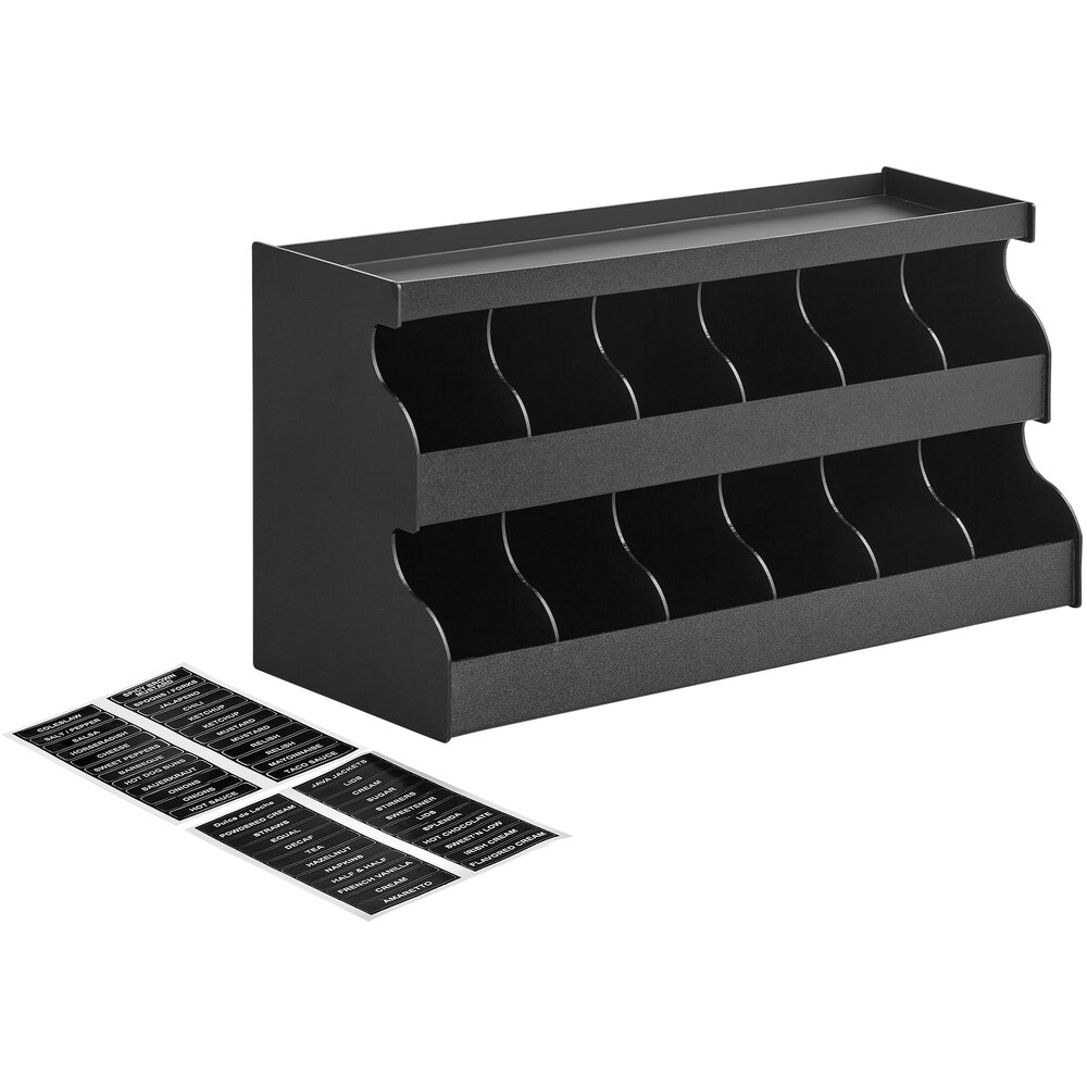 ServSense Black 12-Section Countertop Condiment Organizer - 24" x 9" x 13"