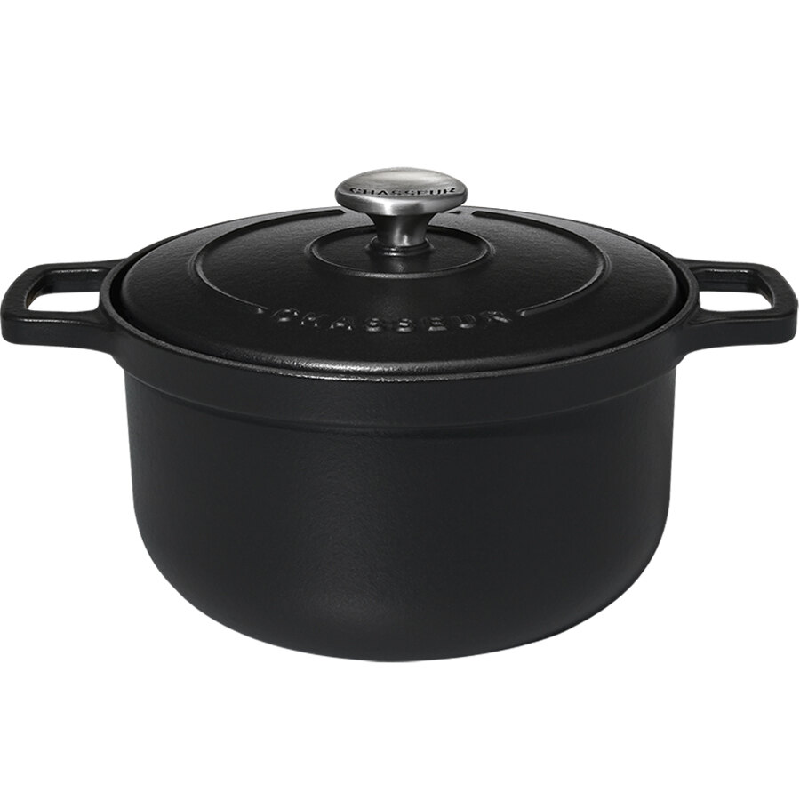 Chasseur 20 oz. Black Enameled Mini Cast Iron Pot with Cover by Arc ...