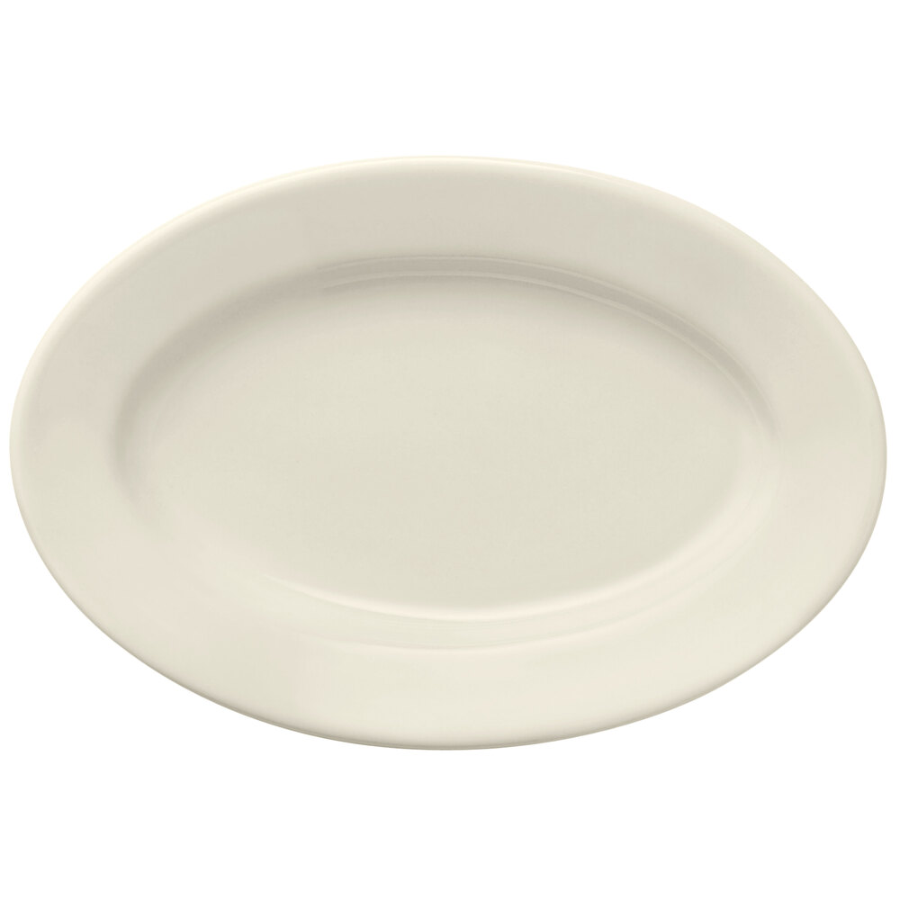 Libbey Porcelana Cream 9 1/2" x 6 3/8" Oval Cream White Wide Rim Rolled ...