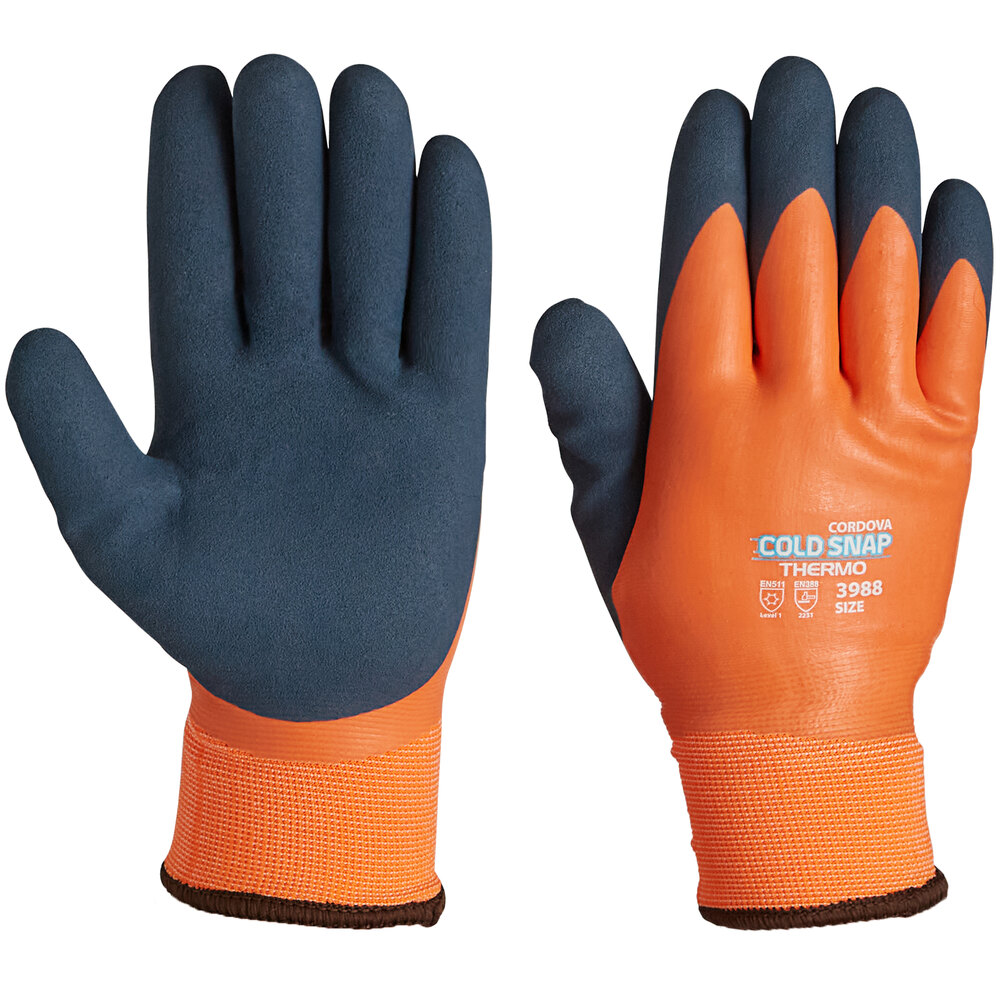 Cordova Cold Snap Thermo Orange Latex Thermal Gloves with Blue Sandy ...