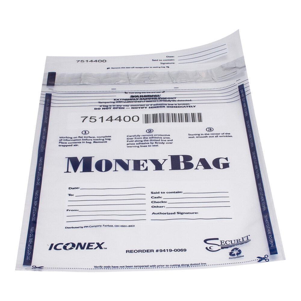 Iconex® 9" x 12" Clear Plastic Tamper-Evident Deposit Bag - 500/Case