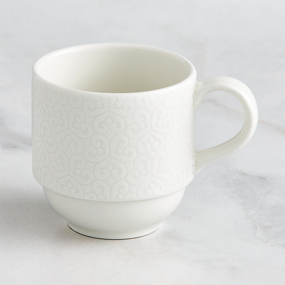 RAK Porcelain Choice 6.8 oz. Ivory Embossed Porcelain Stackable Coffee ...
