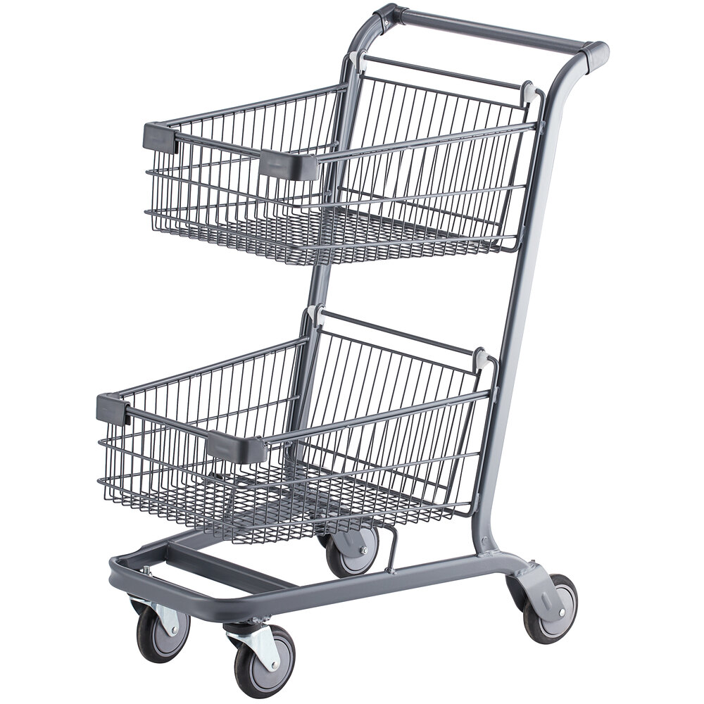 Regency Supermarket Two-Tier Gray Grocery Cart
