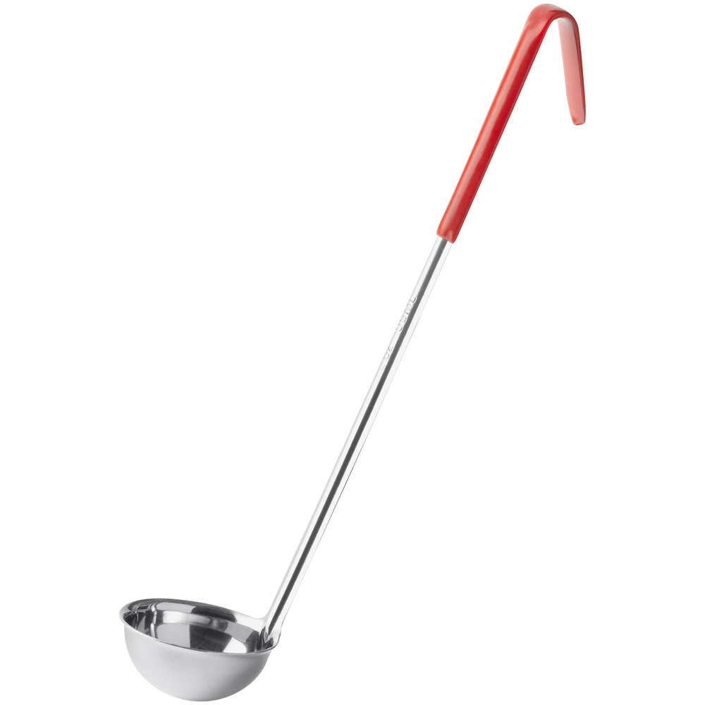 Choice 2 oz. One-Piece Stainless Steel Ladle with Red Coated Handle
