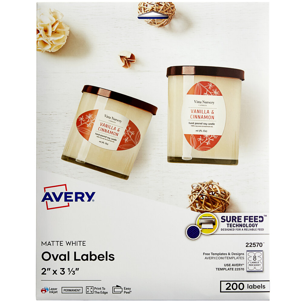 Avery® 22570 2" x 3 5/16" Matte White Permanent Oval Labels with Sure ...