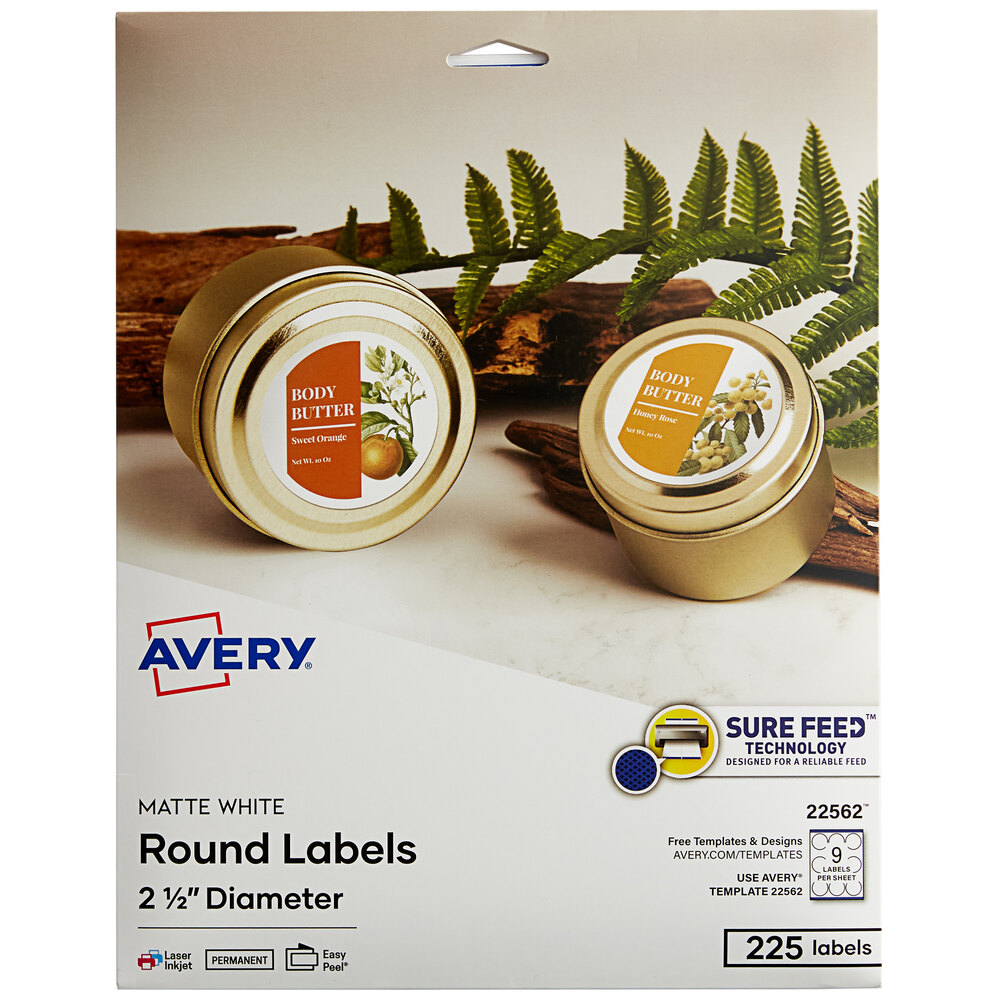 Avery® 22562 2 1/2" Matte White Permanent Round Labels with Sure Feed ...