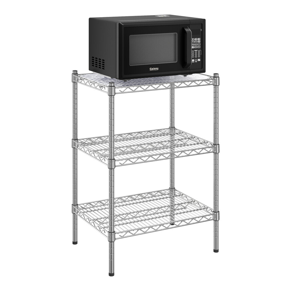 Galaxy 18" x 24" NSF Chrome 3-Shelf Touch Microwave Station Kit with 34 ...