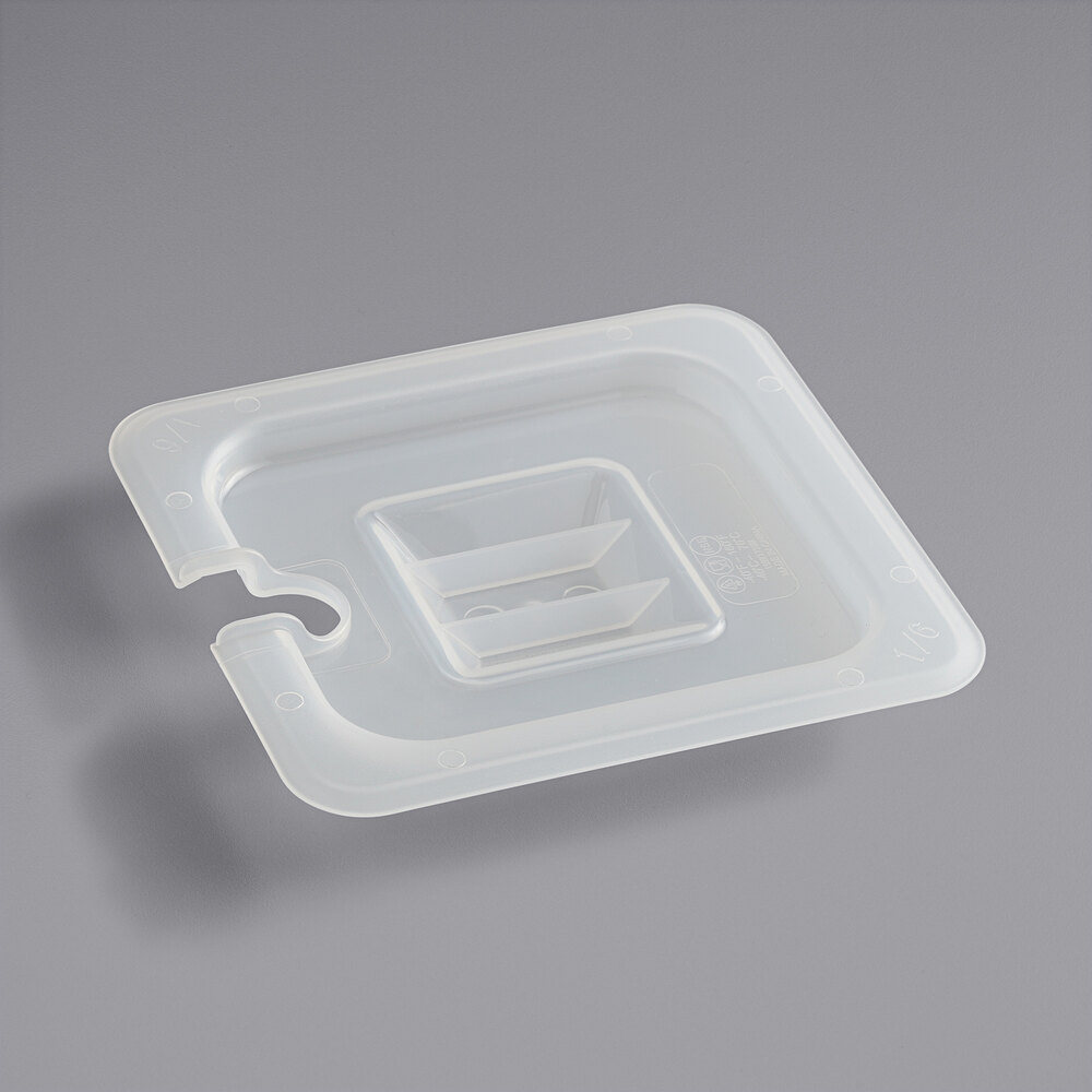 Vigor 1/6 Size Translucent Polypropylene Handled Lid with Notch