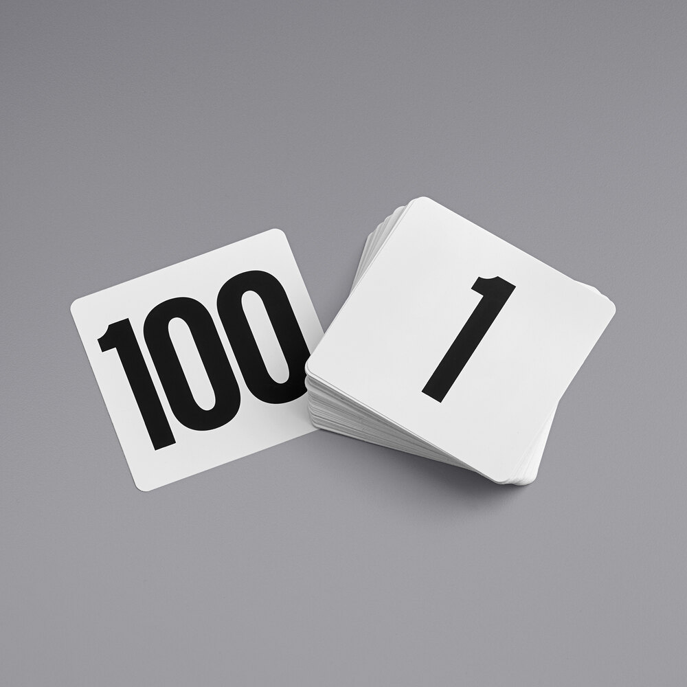 TableCraft Plastic 4" Double-Sided Table Number Cards - 1 to 100