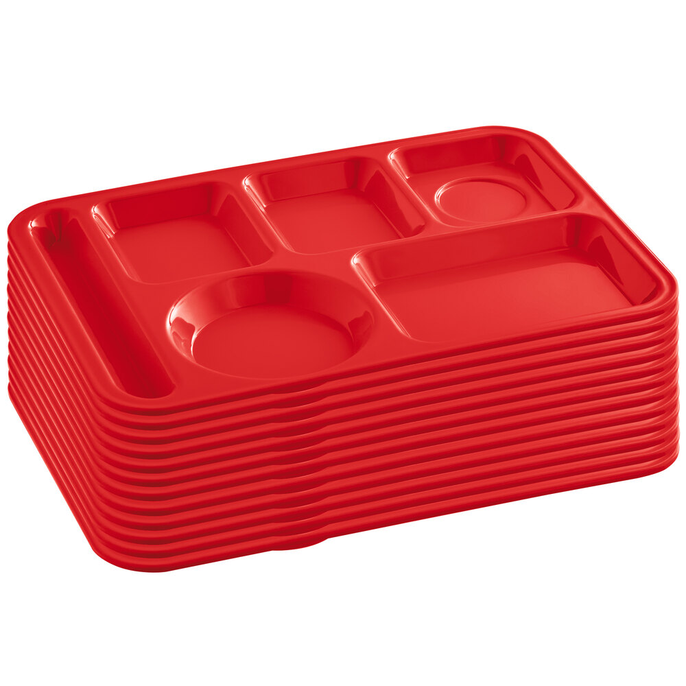 Choice 10" x 14" Left Handed Heavy-Duty Melamine NSF Red 6 Compartment ...
