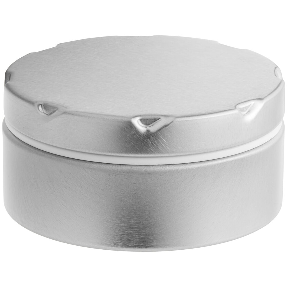 2 1/8" x 3/4" Silver Tin with Plastic Ring and Notched Lid - 700/Case