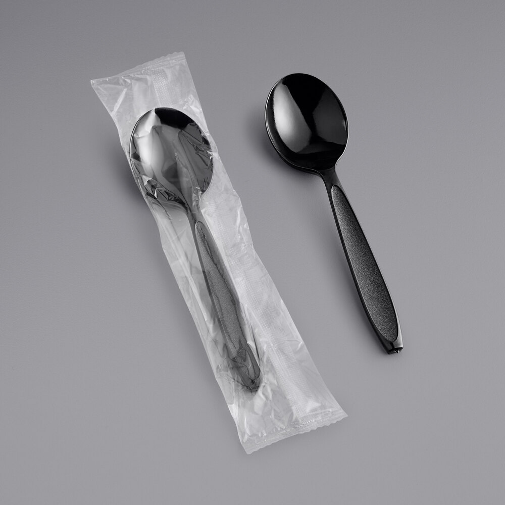 Solo Impress Individually Wrapped Heavy Weight Black Plastic Soup Spoon ...