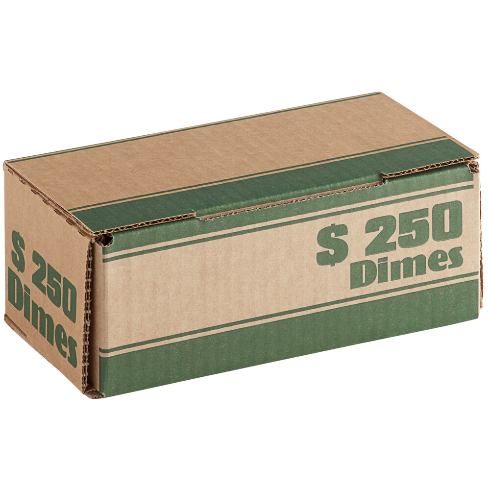 Controltek USA Green Coin Box - $250, Dimes - 50/Pack