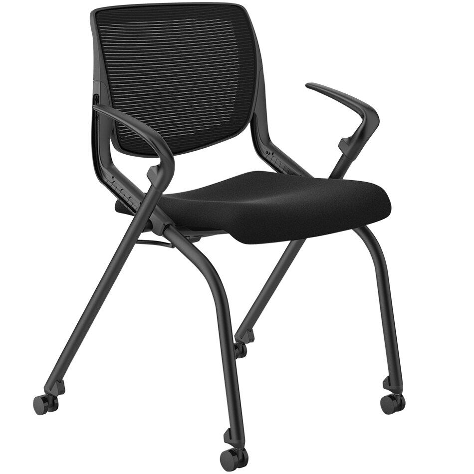 HON Motivate Black 4-Way Stacking Chair with Onyx Shell