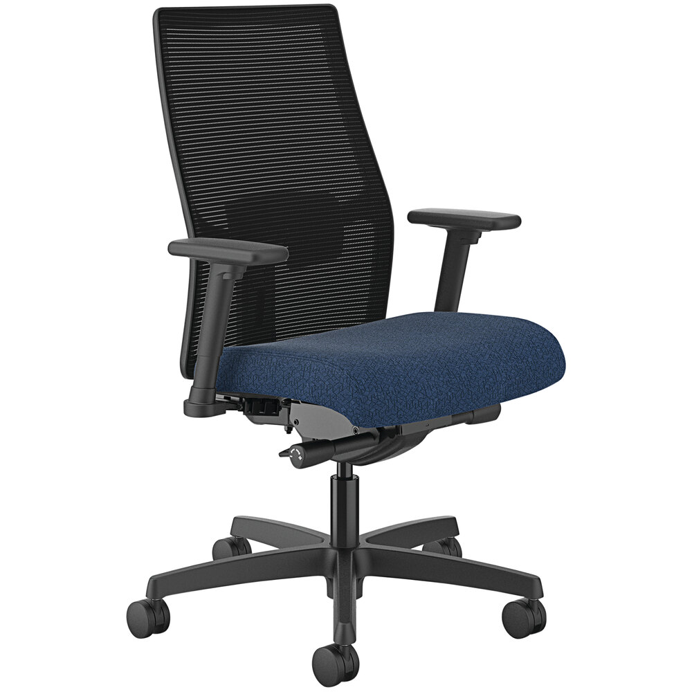 HON Ignition 2.0 Black 4-Way Mesh / Navy Vinyl Mid-Back Task Chair