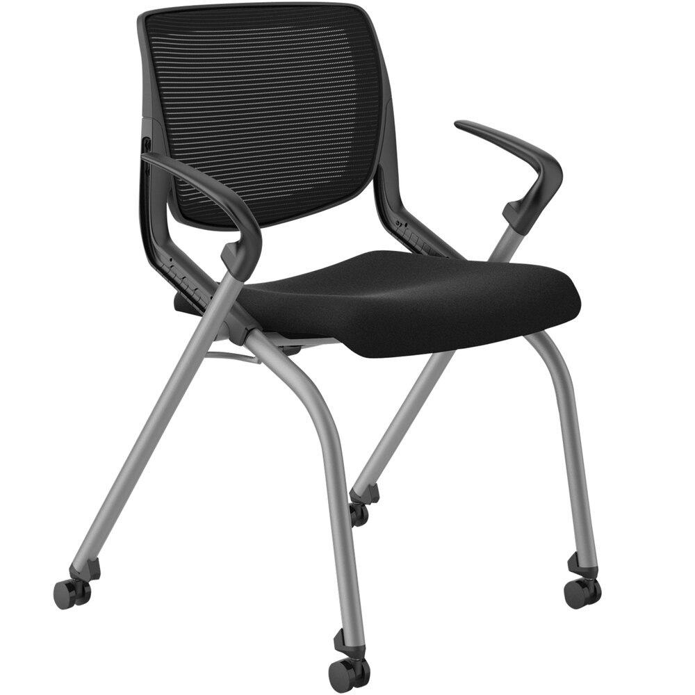 HON Motivate Black 4-Way Stacking Chair with Platinum Shell