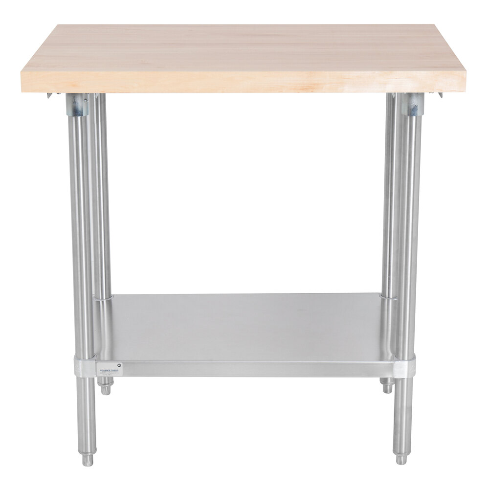 Advance Tabco H2S-243 Wood Top Work Table with Stainless Steel Base and ...